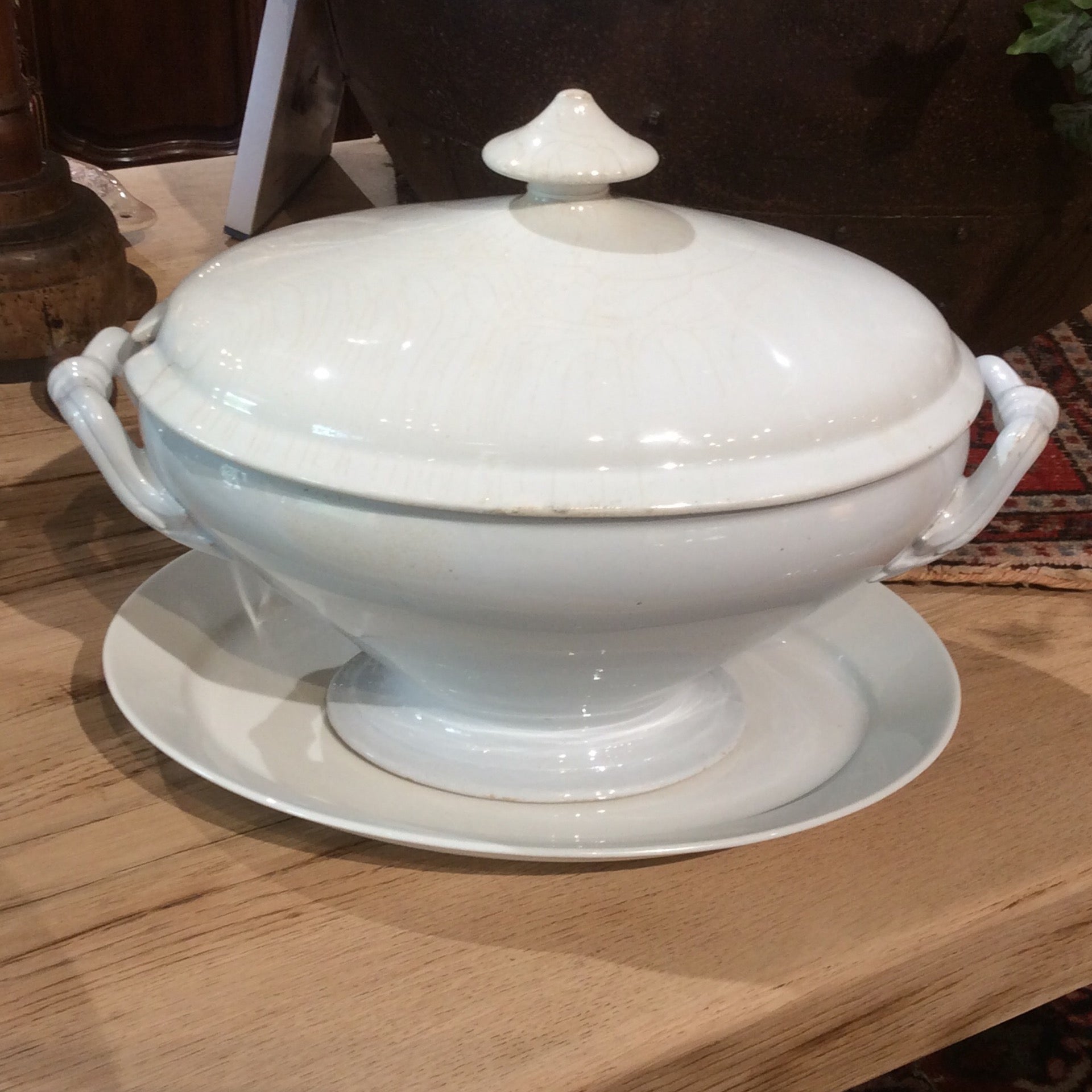White Stoneware Tureen with Tray – Mostly French